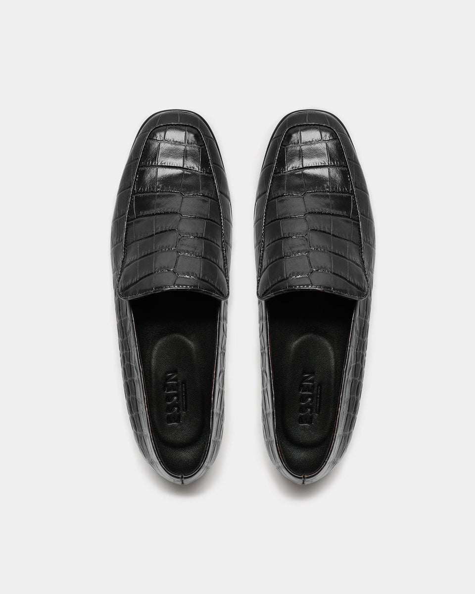 Black Croc Moccasins | Modern Sustainable Loafers | BEUNICA